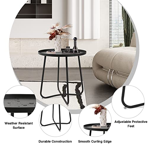 ECOMEX Patio Side Table, Outdoor Indoor End Table Metal Side Table Waterproof Round Metal End Table Weather Resistant Round End Table for Bedroom Living Room Patio Garden Balcony Yard Porch, Black