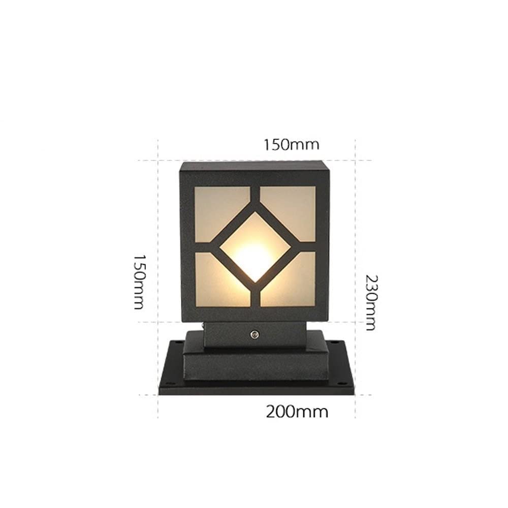 MODEBHD 23cm High Outdoor Post Column Lamp Lawn Garden Light Landscape Single Head Metal with Glass Shade Pillar Lights Villa Wall Door Post Lantern Light, IP44 Waterproof Black Post Lights