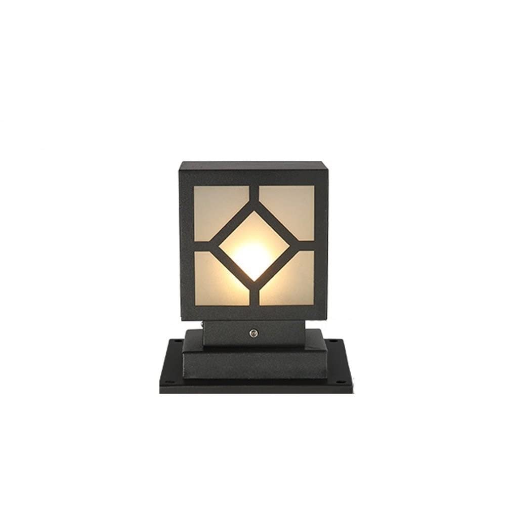 MODEBHD 23cm High Outdoor Post Column Lamp Lawn Garden Light Landscape Single Head Metal with Glass Shade Pillar Lights Villa Wall Door Post Lantern Light, IP44 Waterproof Black Post Lights
