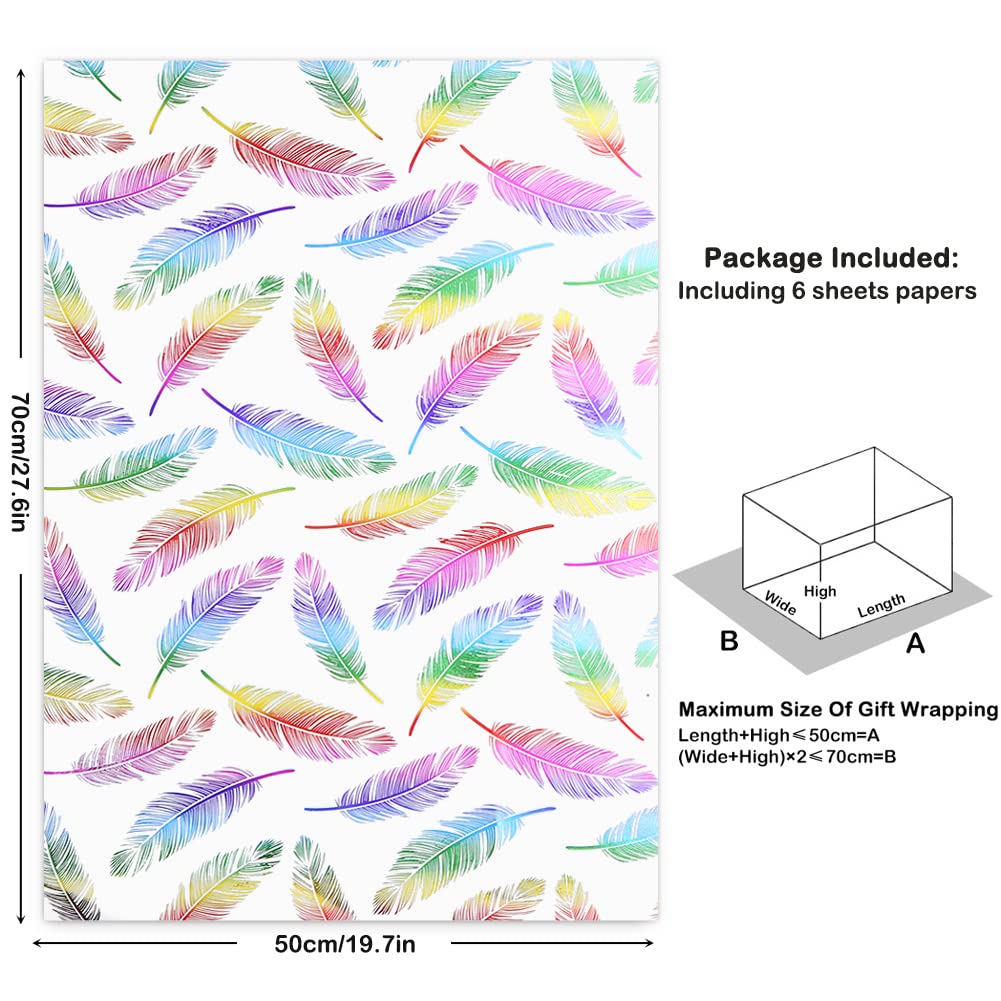 Premium Foil Birthday Wrapping Paper Flat Sheets (6-Sheets, 3-Designs: 23 sq. ft. ttl)- Colorful Gold Rainbow Feather, Polka dot, Stripe-Gift Wrap for Birthday, Wedding, Christmas Day, Happy New Years,Valentine's Day, Baby Shower, Bridal Shower