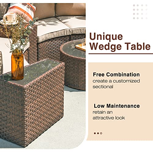 SUNSITT Outdoor Sectional Set 11-Piece Half Moon Patio Furniture Brown Wicker Sofa Beige Cushions with 4 Side Table and 4 Pillows