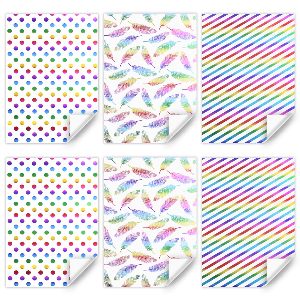 Premium Foil Birthday Wrapping Paper Flat Sheets (6-Sheets, 3-Designs: 23 sq. ft. ttl)- Colorful Gold Rainbow Feather, Polka dot, Stripe-Gift Wrap for Birthday, Wedding, Christmas Day, Happy New Years,Valentine's Day, Baby Shower, Bridal Shower