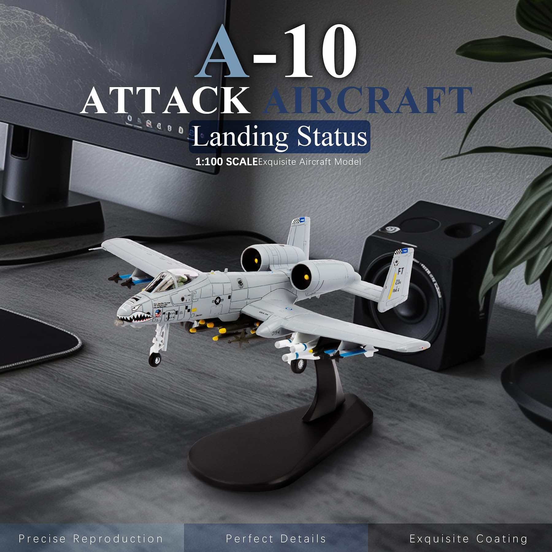 1/100 A-10 Thunderbolt II Warthog Attack Plane(Painted Version) Metal Fighter Military Model Diecast Plane Model for Collection or Gift