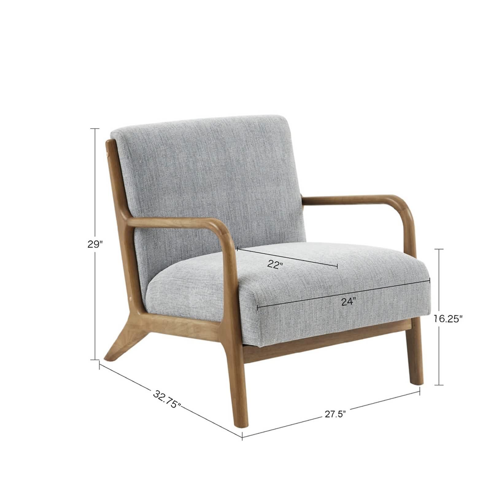 Arm Chair Gray, Living Room Chairs Trendy Accent Seating Solid Wood Comfy Modern Home Furniture 32.75" L X 27.50" W X 29" H