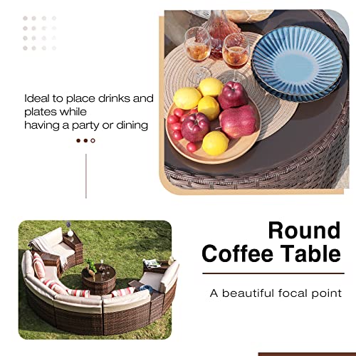 SUNSITT Outdoor Sectional Set 11-Piece Half Moon Patio Furniture Brown Wicker Sofa Beige Cushions with 4 Side Table and 4 Pillows