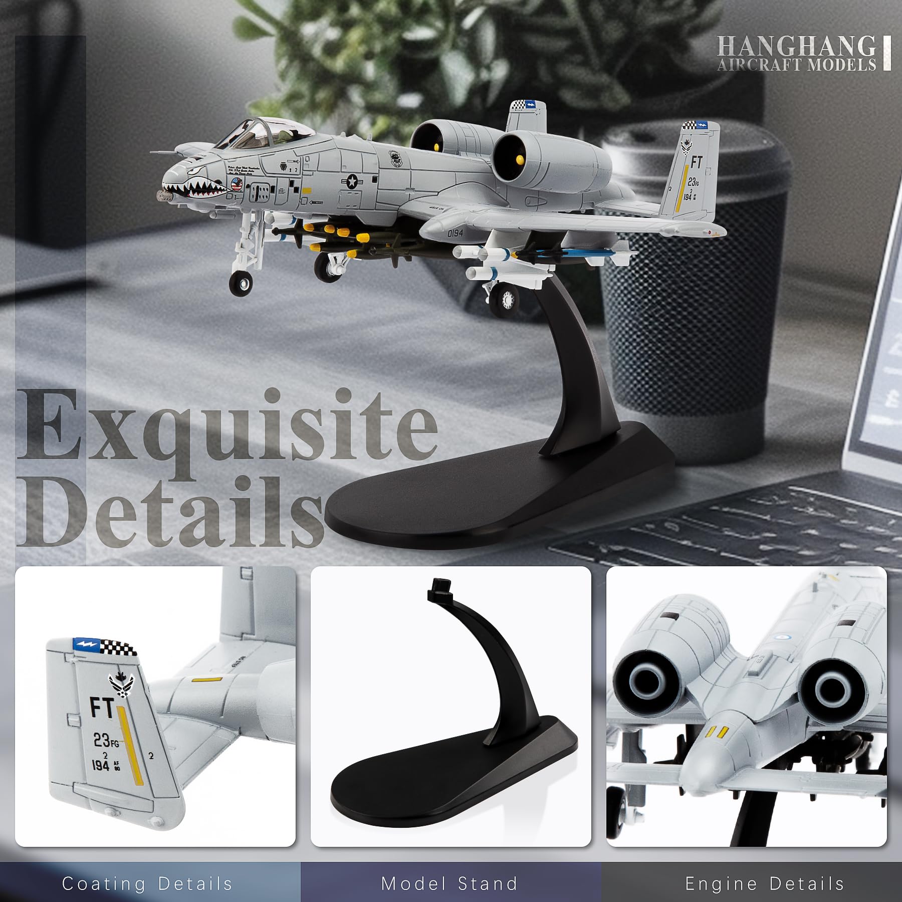 1/100 A-10 Thunderbolt II Warthog Attack Plane(Painted Version) Metal Fighter Military Model Diecast Plane Model for Collection or Gift