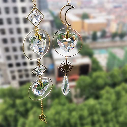 WEISIPU Crystal Hanging Decorations - 2 Pcs Heart-Shaped Rainbow Crystal Suncatcher Hanging Prism Ornament Pendant for Home Garden Car Decor