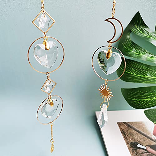 WEISIPU Crystal Hanging Decorations - 2 Pcs Heart-Shaped Rainbow Crystal Suncatcher Hanging Prism Ornament Pendant for Home Garden Car Decor