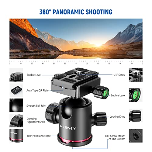 NEEWER Upgraded 80.7" Carbon Fiber Camera Tripod Monopod with Telescopic 2 Section Center Axes, 360° Panorama Ballhead, 1/4" Arca Type QR Plate, Travel Tripod with ø28mm Column, Max Load 26.5lb, N55CR