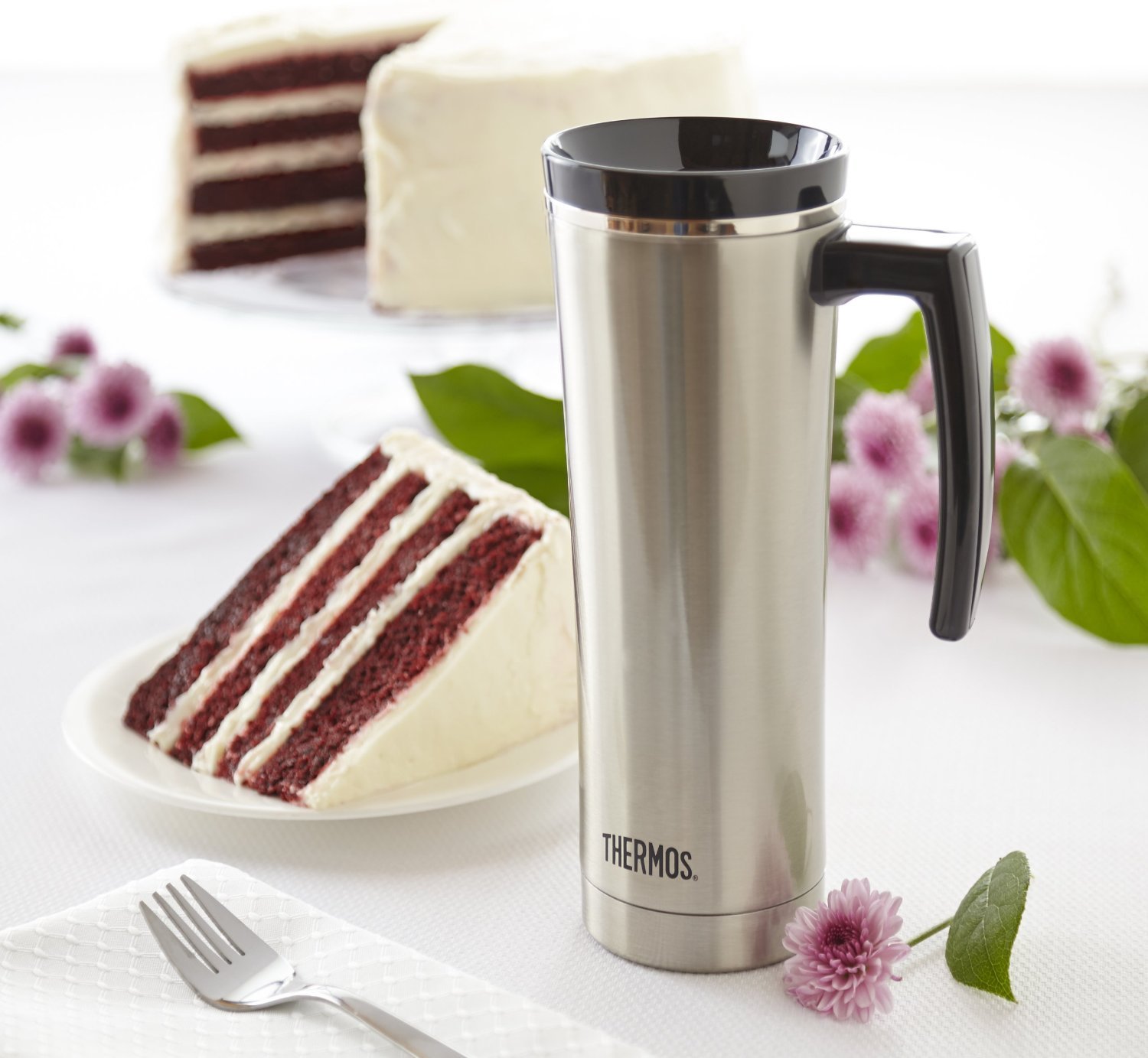 Thermos Thermos 16 ounce vacuum insulated travel mug black, 8 Ounce, Silver (NS100BK004)