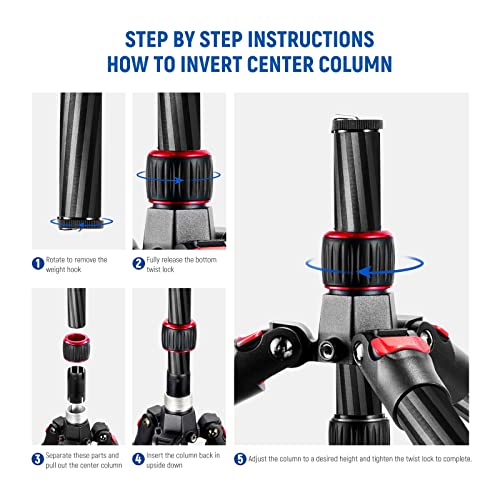 NEEWER Upgraded 80.7" Carbon Fiber Camera Tripod Monopod with Telescopic 2 Section Center Axes, 360° Panorama Ballhead, 1/4" Arca Type QR Plate, Travel Tripod with ø28mm Column, Max Load 26.5lb, N55CR