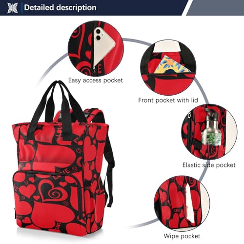 Foiosoh Baby Girl Diaper Bag Multi-functional Waterproof Maternity Nappy Bag for Shopping Traveling Deep Rad Heart Love
