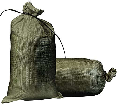 Empty Sandbags Military Green with Ties (Bundle of 100) 14" x 26" - Woven Polypropylene Sand Bags, Extra Heavy Duty Sandbags for Flooding, Sand Bags Flood Protection