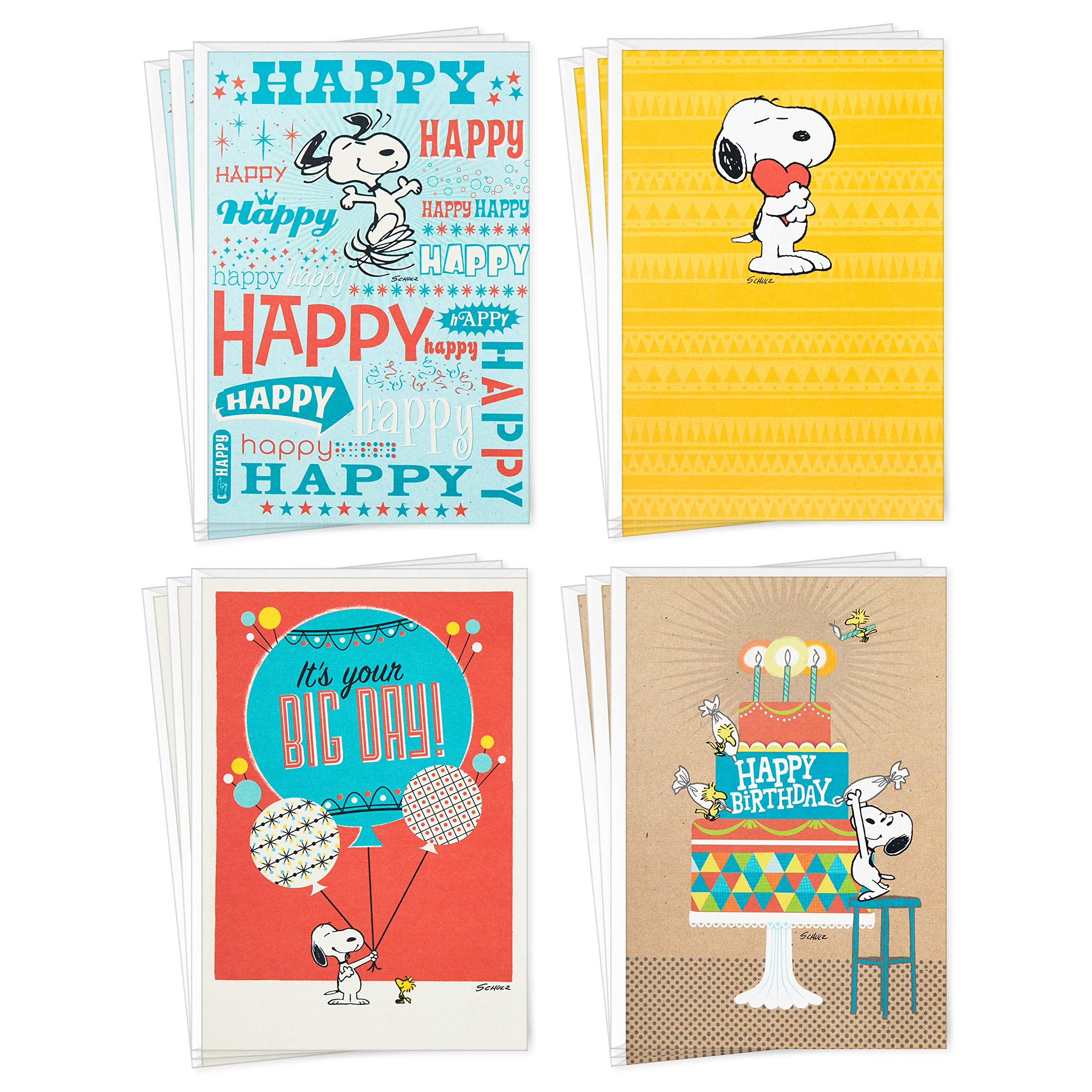 Hallmark Peanuts Birthday Cards Assortment, Snoopy Designs (12 Cards with Envelopes)