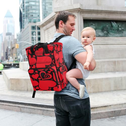 Foiosoh Baby Girl Diaper Bag Multi-functional Waterproof Maternity Nappy Bag for Shopping Traveling Deep Rad Heart Love