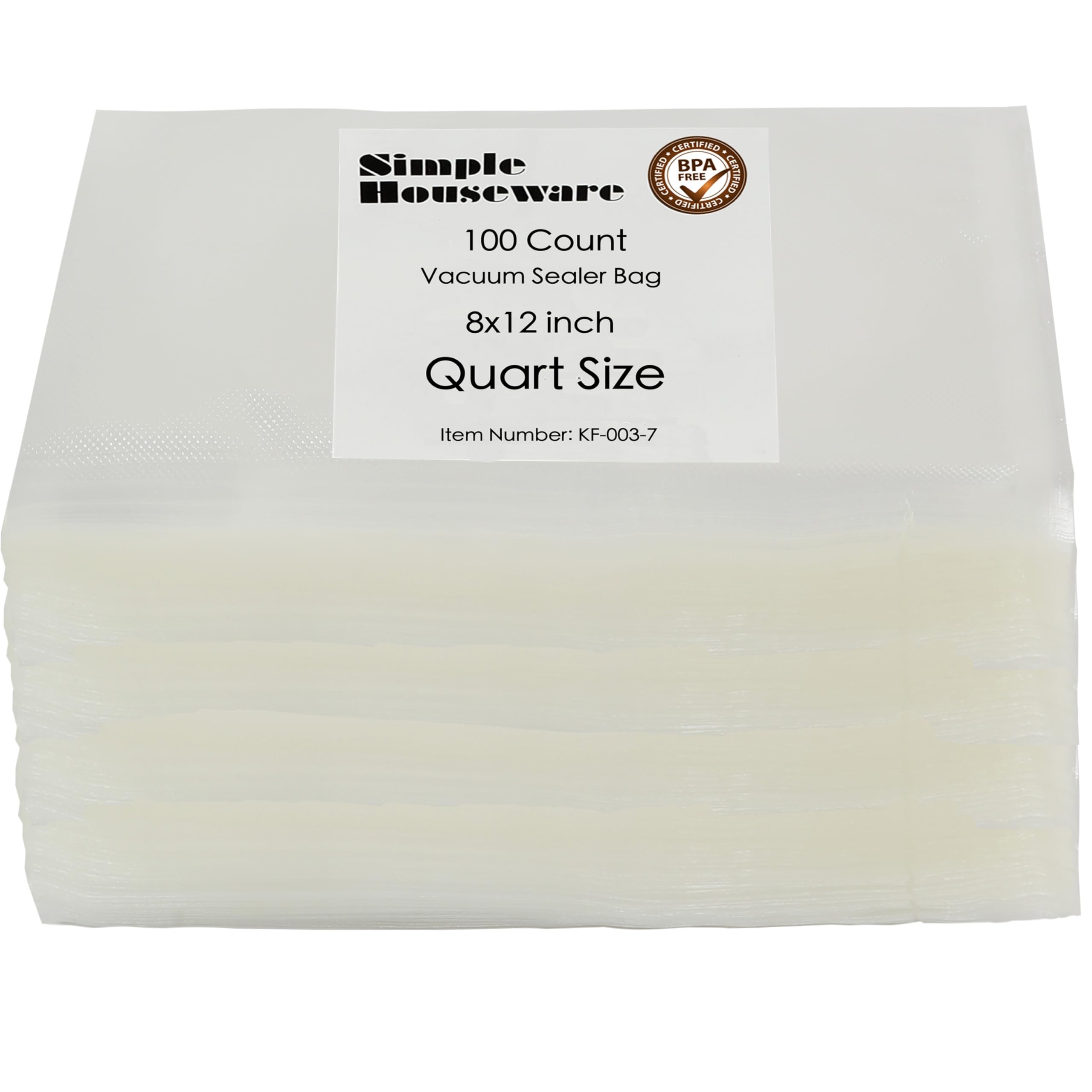 100 Count - Precut Food Vacuum Sealer Bags Storage,Quart Size 8" x 12"