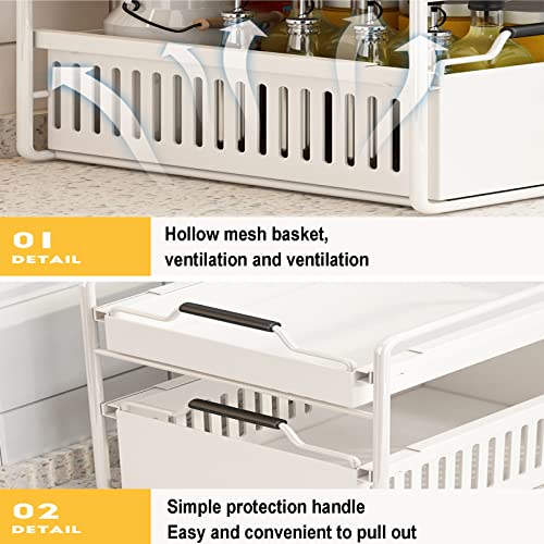 WEKIVA Under Sink Organizers,Kitchen Cabinet Organization,2 Tier Sliding Basket Organizer Pantry Storage Shelf Pull Out Under Sink Cabinets Organizer for Kitchen