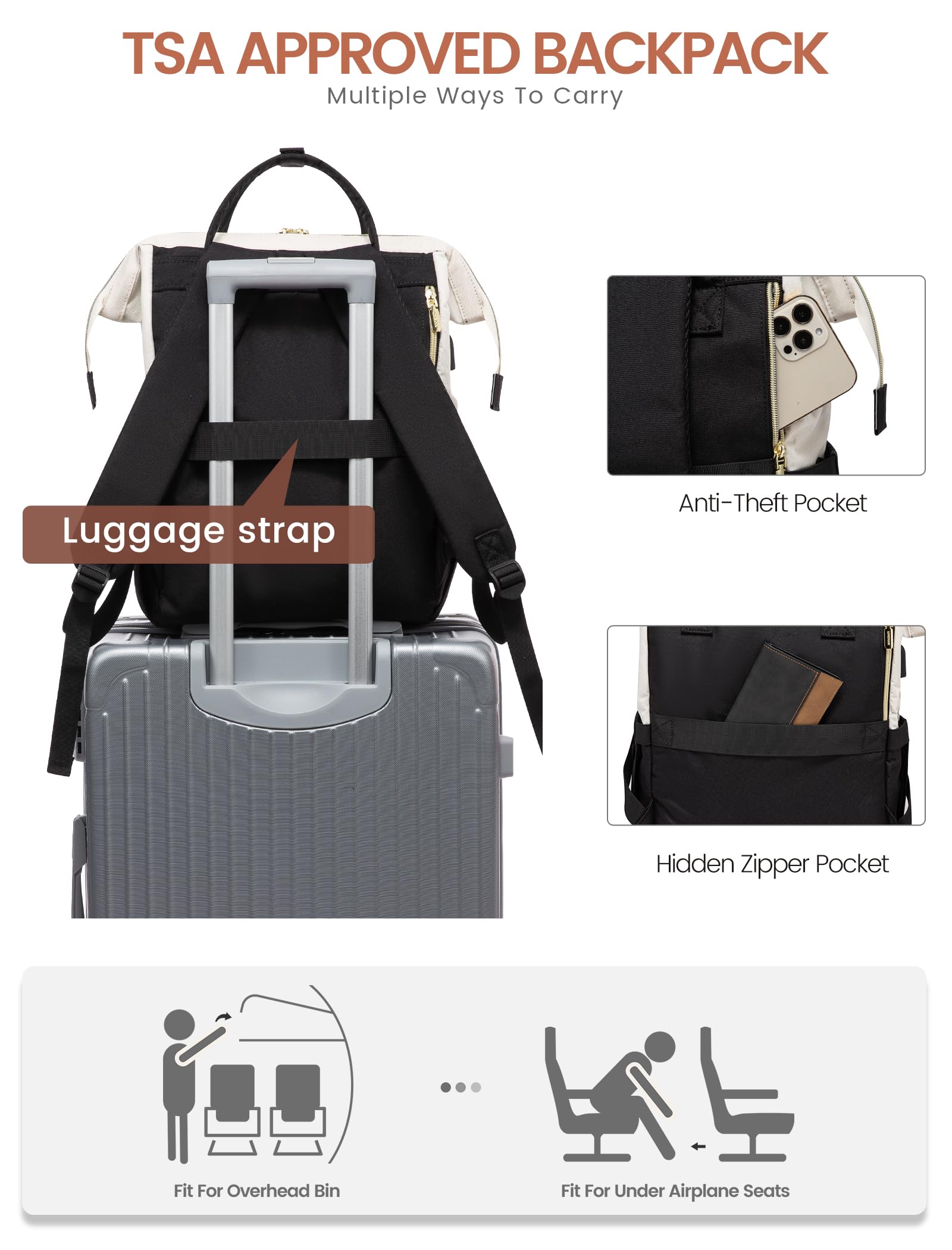 LOVEVOOK Laptop Backpack for Women 15.6 Inch Travel School College Backpack Nurse Teacher Work Bags Computer Backpack Casual Daypack Purse, Black