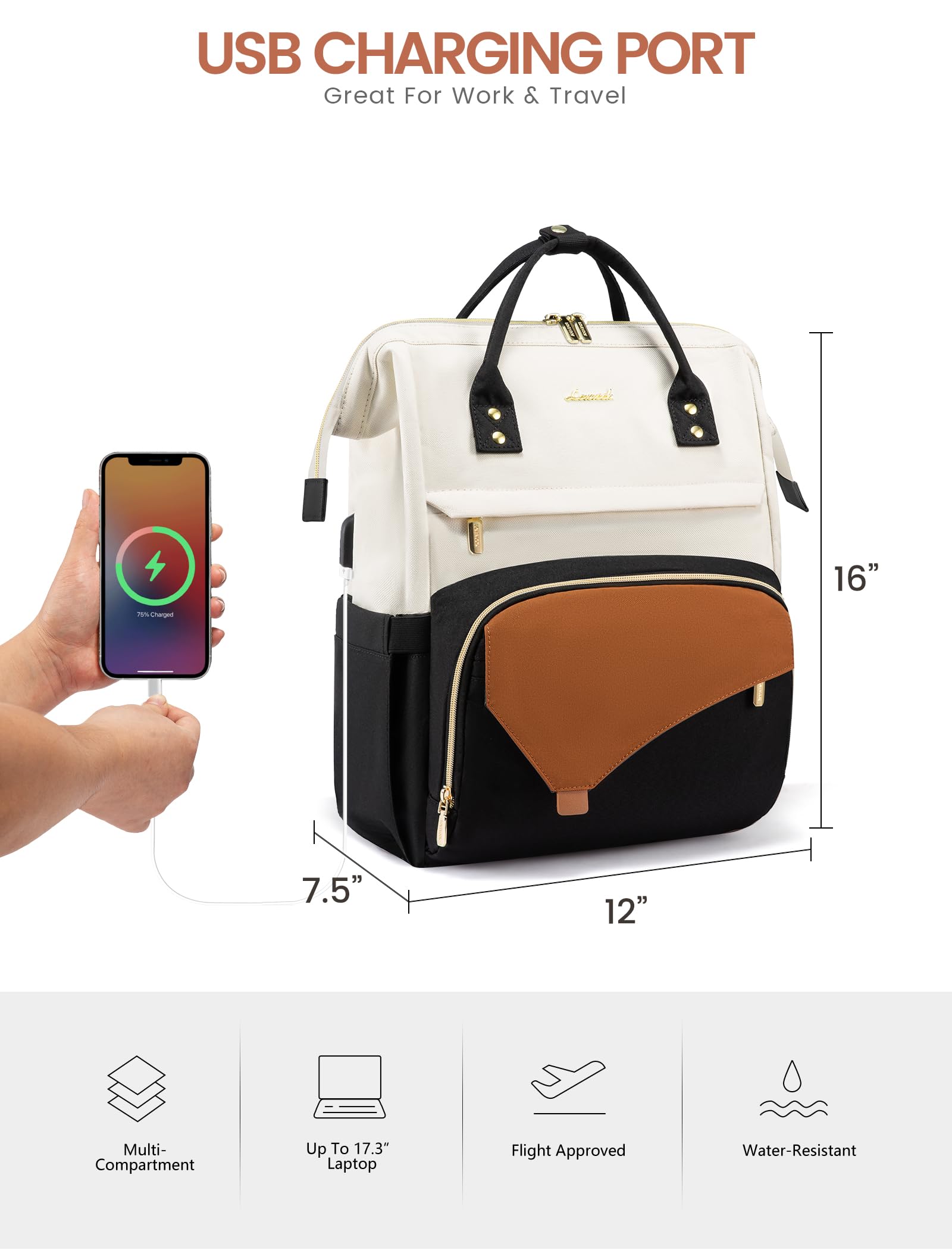 LOVEVOOK Laptop Backpack for Women 15.6 Inch Travel School College Backpack Nurse Teacher Work Bags Computer Backpack Casual Daypack Purse, Black