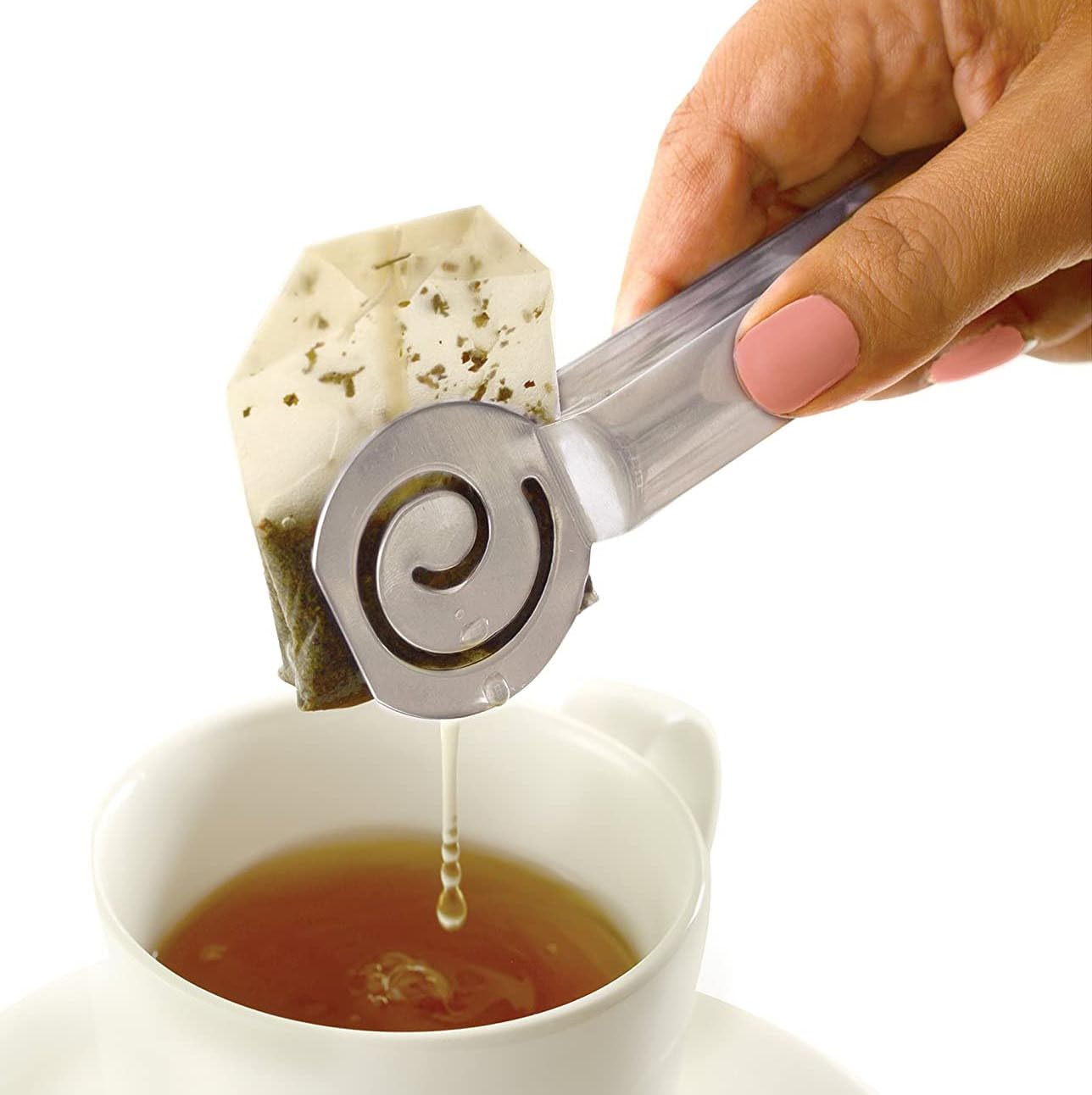 Ousyaah 4 Piece Tea Bag Squeezer, Stainless Steel Round Tea Bag Squeezer Tongs, Tea Filter Coffee Bag Clamp Tea Strainer Grip Holder Lemon Slice Clip, Mini Ice Tongs Sugar Tongs Tea Bag Spoon