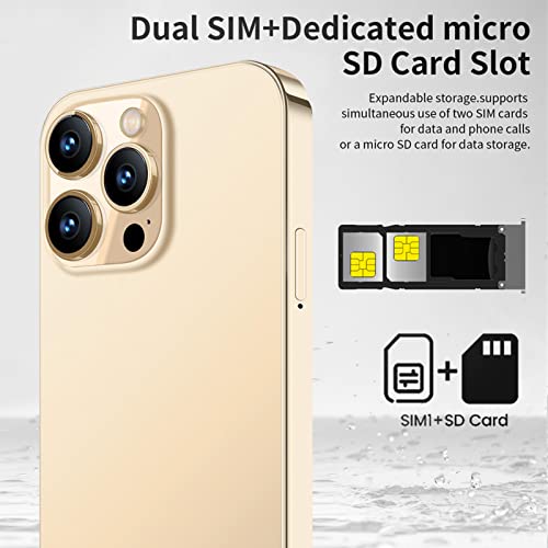 Tangxi 6.5Inch Cell Phone, Quad Core 4G Network WiFi 4GB RAM 64GB ROM 5000mAh Smartphone US Plug 100‑240V (Gold)
