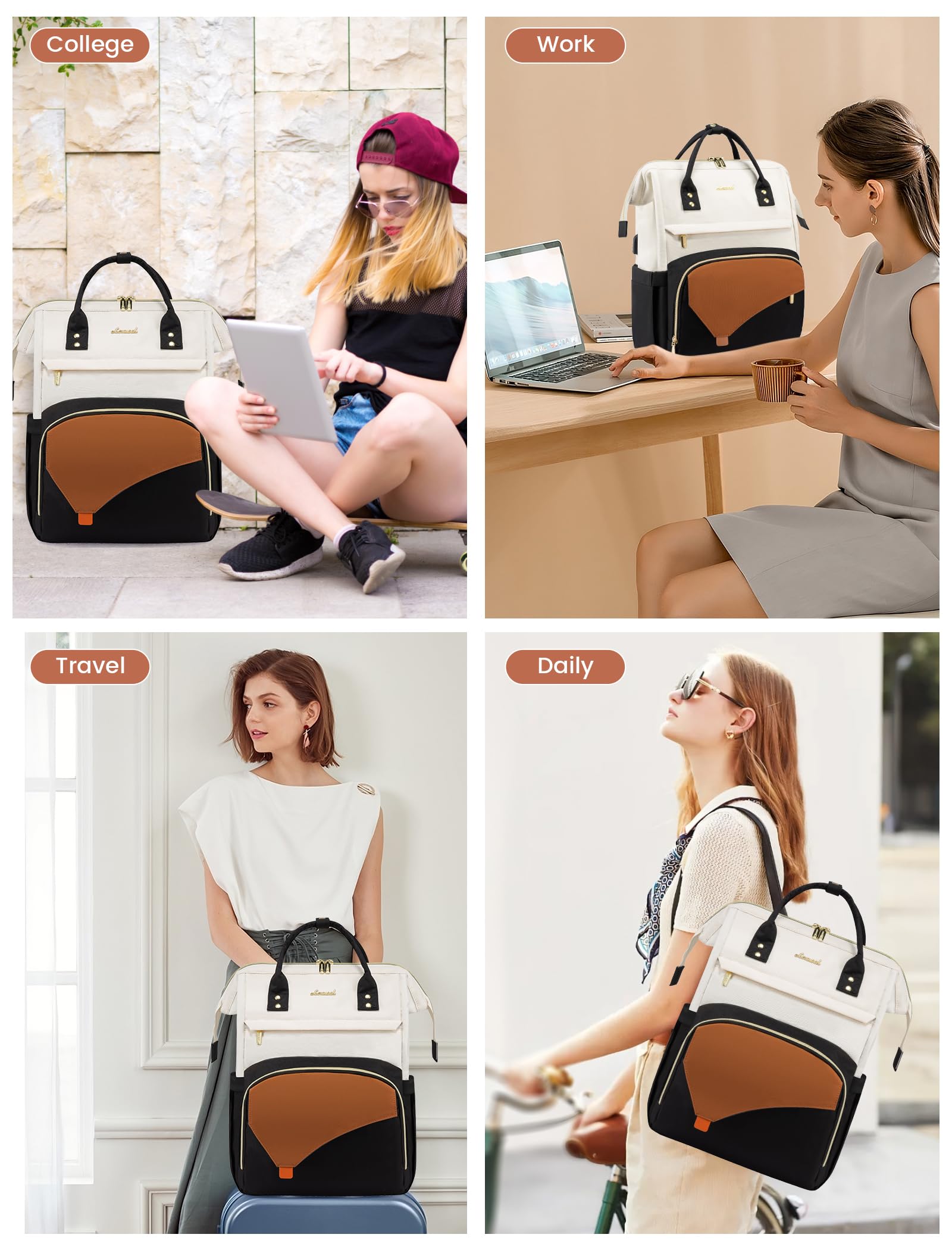 LOVEVOOK Laptop Backpack for Women 15.6 Inch Travel School College Backpack Nurse Teacher Work Bags Computer Backpack Casual Daypack Purse, Black