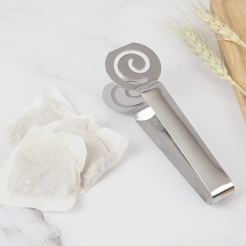 Ousyaah 4 Piece Tea Bag Squeezer, Stainless Steel Round Tea Bag Squeezer Tongs, Tea Filter Coffee Bag Clamp Tea Strainer Grip Holder Lemon Slice Clip, Mini Ice Tongs Sugar Tongs Tea Bag Spoon