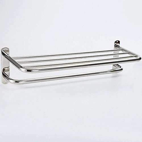 Towel Rack Bathroom Shelves, 2 Tier Punch Free Towel Shelf Wall Mounted Multifunction Towel Holder Stainless Steel Rack Towel Bars Towel Holder Bathroom Hardware/Silver