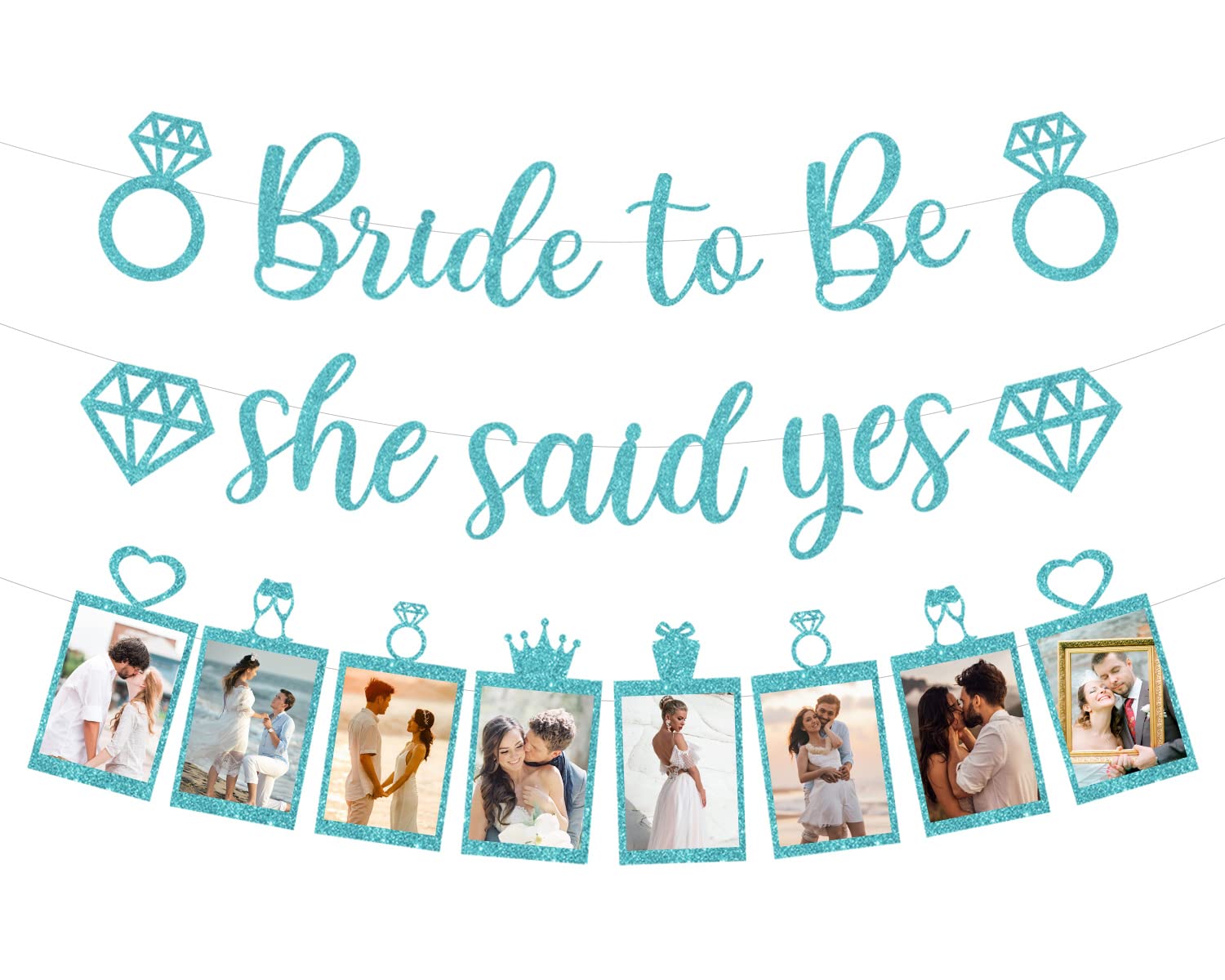 Bridal Shower Photo Banner, Teal Bachelorette Party Decorations, Glitter Bride to Be & She Said Yes Banner, Teal Bachelorette Wedding Shower Engagement Hen Party Decorations