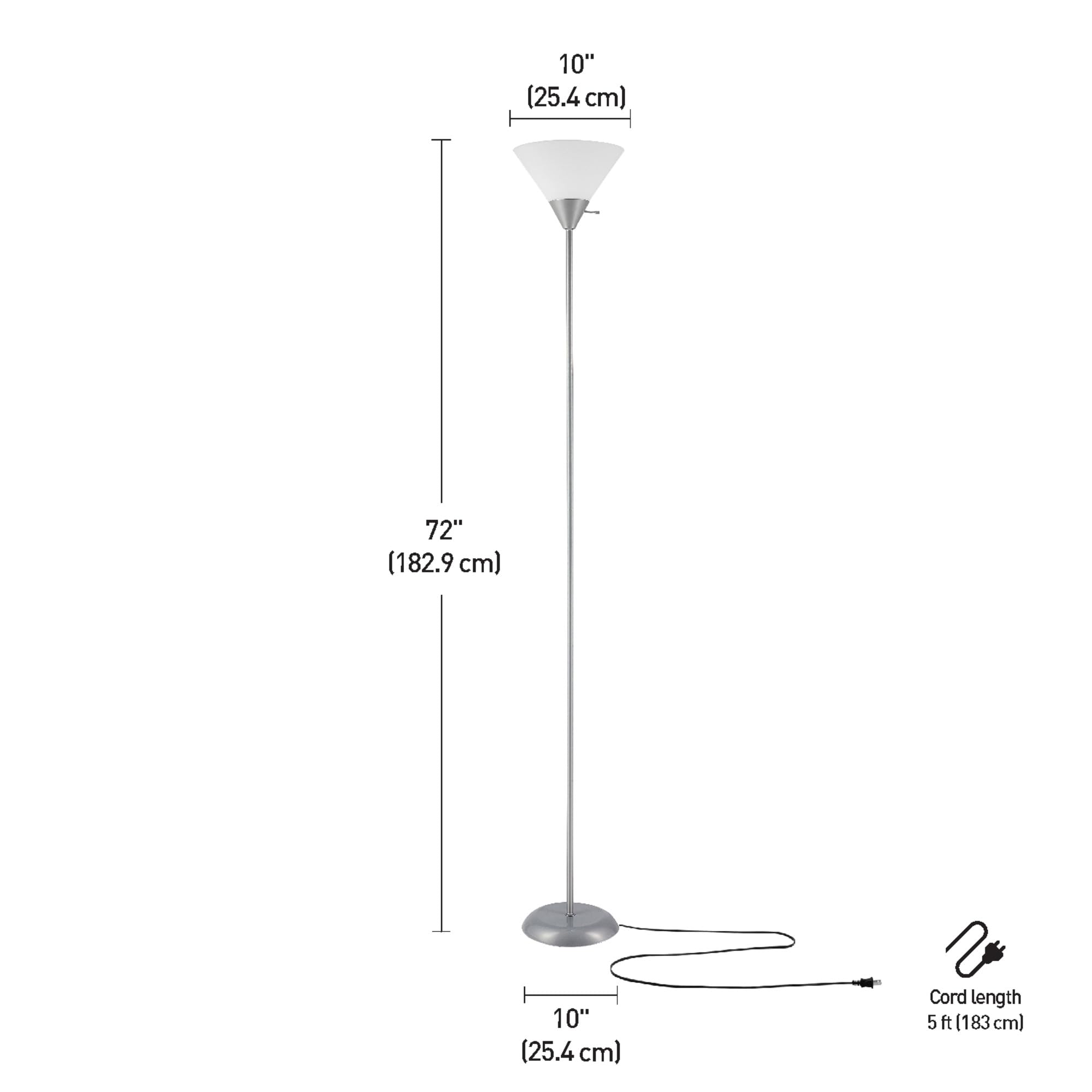 Globe Electric 67150 72" Floor Lamp, Silver, White Plastic Shade, On/Off Rotary Switch on Shade, Floor Lamp for Living Room, Floor Lamp for Bedroom, Home Improvement, Home Office Accessories