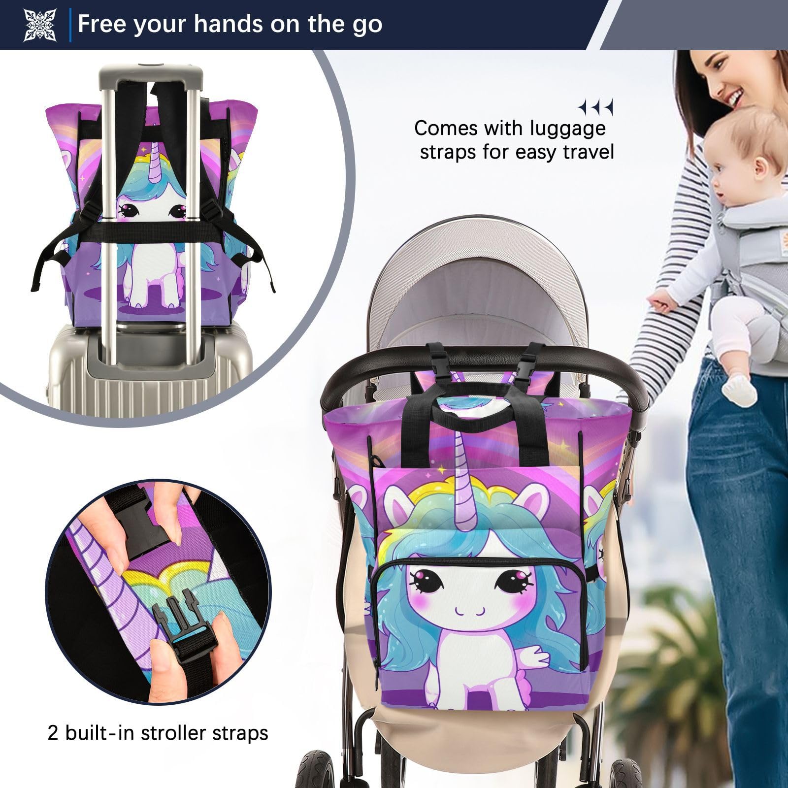 xigua Cute Unicorn Diaper Bag Backpack Multi Function Baby Changing Bags Waterproof Large Capacity Travel Back Pack for Mom Dad