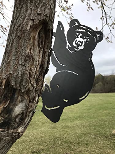 JPTSDBNWMT Outdoor Statue Metal Bear Tree Art Yard Garden Decor Fence Animals Silhouette Art Decoration