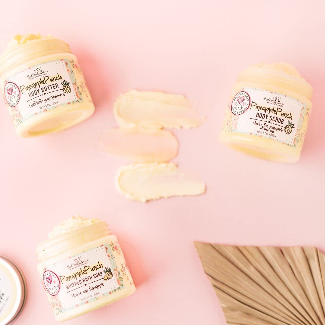 Bella & Bear Pineapple Whipped Soap - Paraben Free - Cruelty-Free Vegan Body Wash And Shave Cream, (3.4 oz)