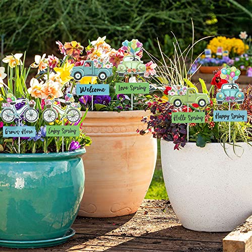 YEAHOME Garden Decor for Outside, 6 Pack Decorative Garden Stakes for Spring Decor Outdoor, Metal Welcome Spring Yard Signs for Lawn Backyard Patio Decorations