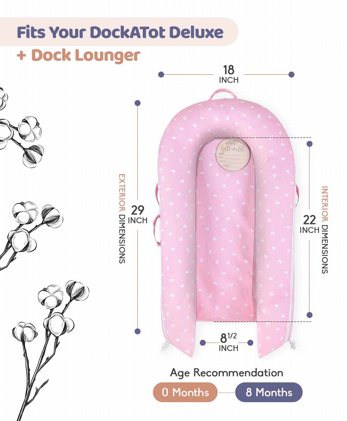 Newborn Lounger Cover for DockATot Deluxe | Cover Replacement Only for Baby Nest | 100% Cotton | Includes “Hello World” Sign (Pastel Geometry) | The Cover is not Created by Dockatot