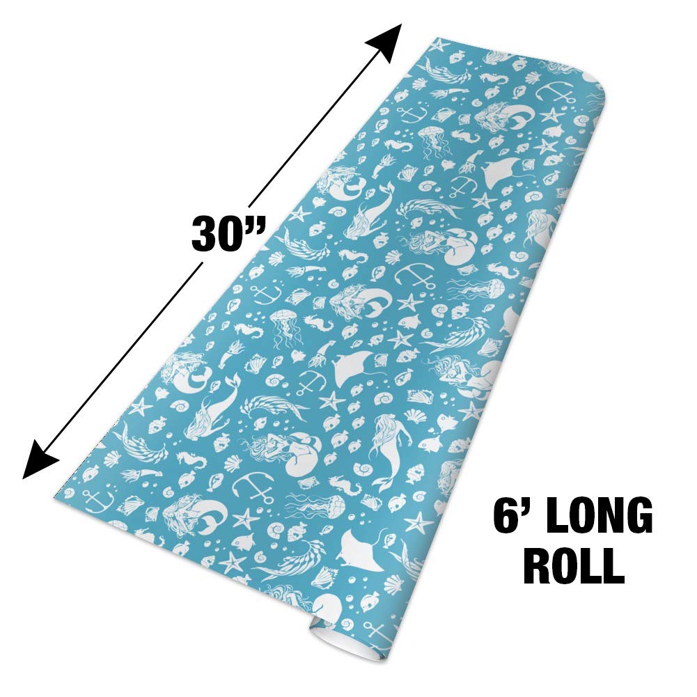 GRAPHICS & MORE Blue Mermaid Pattern with Seashells Fish Manta Rays Ocean Gift Wrap Wrapping Paper Rolls