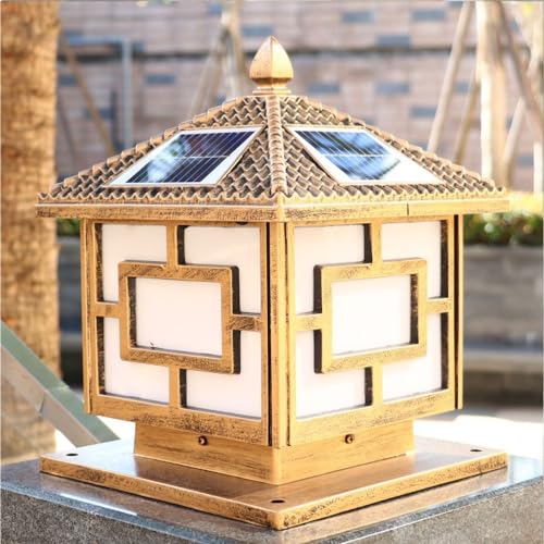 MODEBHD Outdoor Solar LED Pillar Light, Waterproof IP65 Villa Garden Park Post Lamp, On/Off, Patio Garden Post Lantern, Die-cast Aluminum Lamp Holder Traditional Landscape Lighting