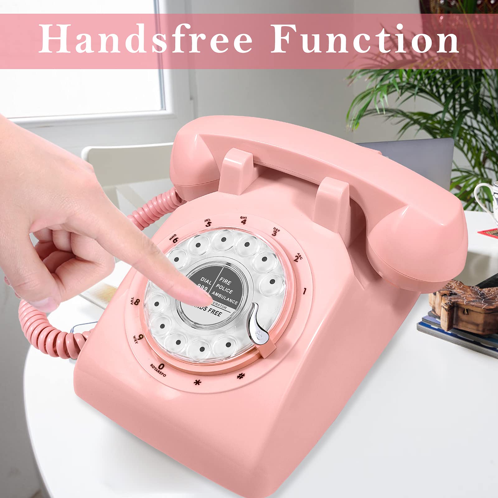 GloDeals 1960's Style Pink Retro Rotary Phone Old Fashioned Dial Retro Landline Phones for Home Decor Collector Gifts