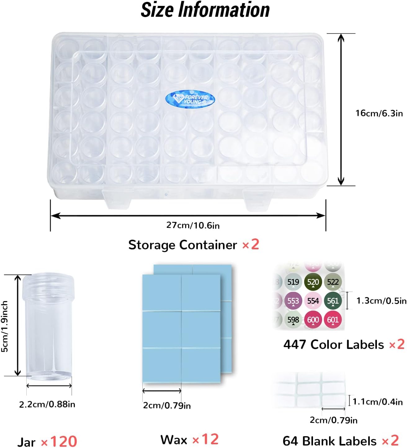 Diamond Painting Storage Containers, 2 Packs 60 Jars Bead Organizer and Diamond Painting Labels, Bead Organizers and Storage for Diamond Painting Accessories, Diamond Art Storage, Diamond Dots Storage