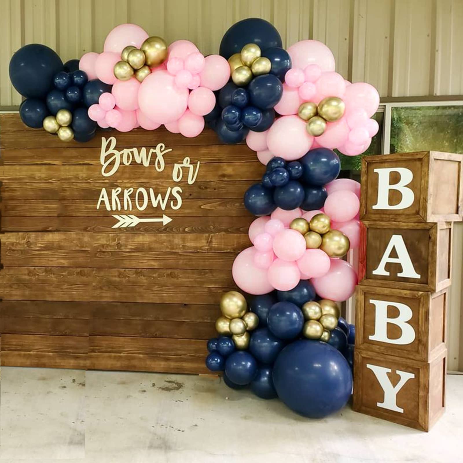 Navy Blue Baby Pink Balloon Arch Garland Kit-124pcs, 4 Sizes Navy Blue Balloons Baby Pink Balloons-Party Decorations for Baby Shower, Bridal Shower, Birthday Party, Graduation, Celebrations