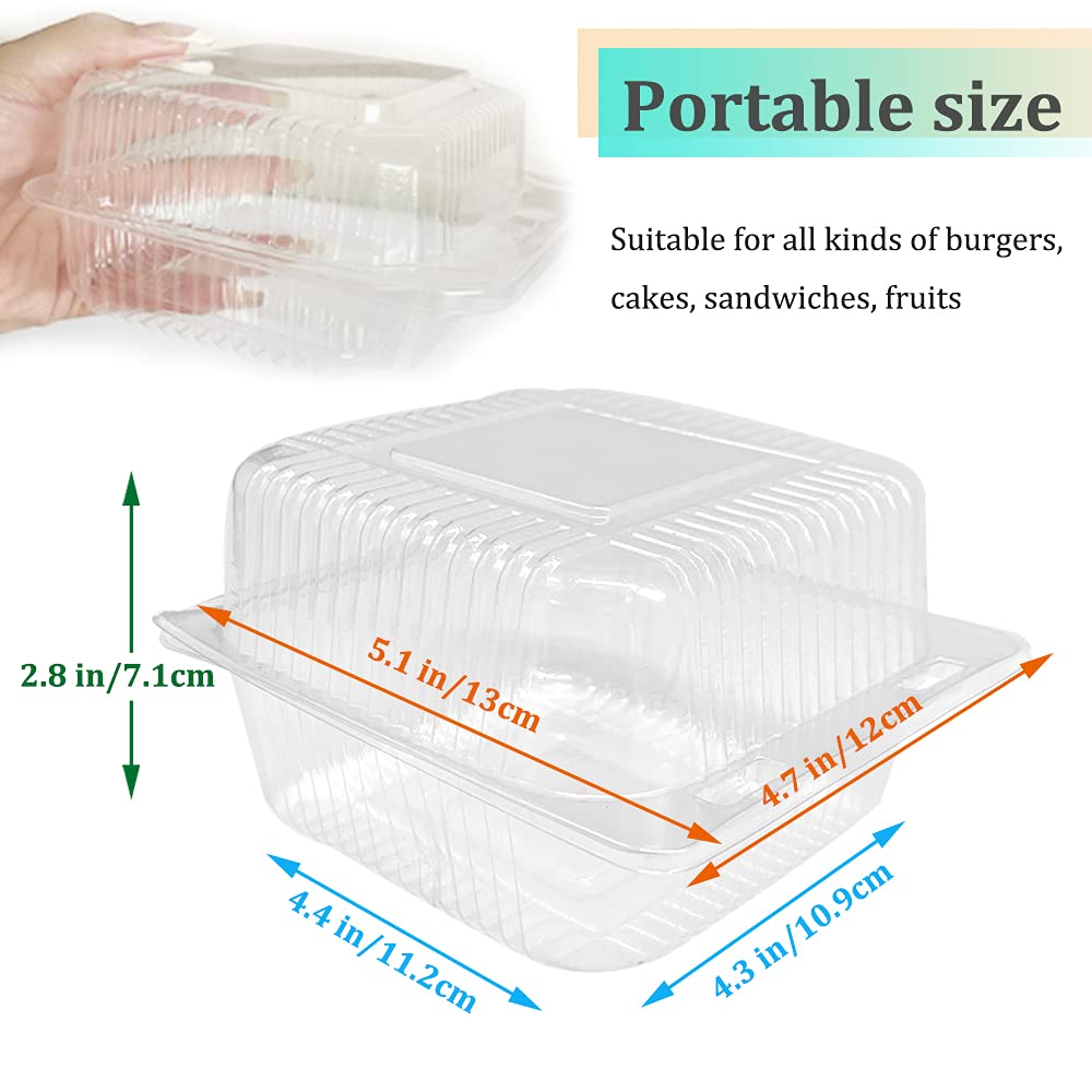 100 Pcs Clear Plastic Square Hinged Food Container,Disposable Clamshell Dessert Container with Lid for Fruit,Salad,Sandwiches,cupcake(5x4.7x2.8 in)