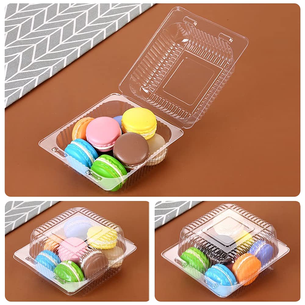 100 Pcs Clear Plastic Square Hinged Food Container,Disposable Clamshell Dessert Container with Lid for Fruit,Salad,Sandwiches,cupcake(5x4.7x2.8 in)