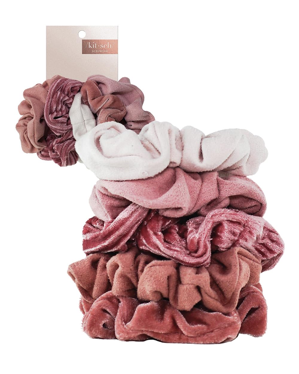 Kitsch Scrunchies for Women's Hair - Velvet Hair Scrunchies | Large Hair Ties for Women | Hair Tie Scrunchies for Girls | Cute Scrunchie & Sleepy Tie | Hair Bands & Ponytail Holders, 5pc (BlushMauve)