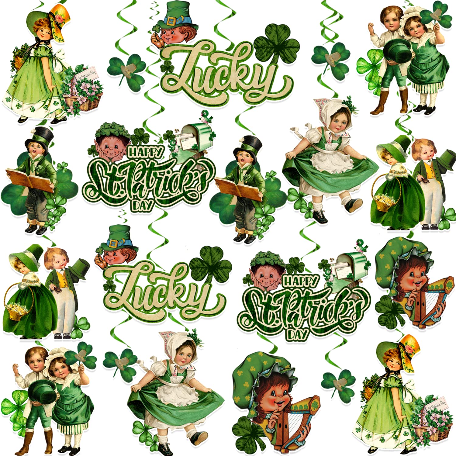 St Patricks Day Hanging Decorations,40 Pcs Vintage Saint Patricks Day Decorations, NO-DIY St Patrick's Day Decorations, Vintage St Patricks hanging swirls for Home Office Irish Lucky cocomigo