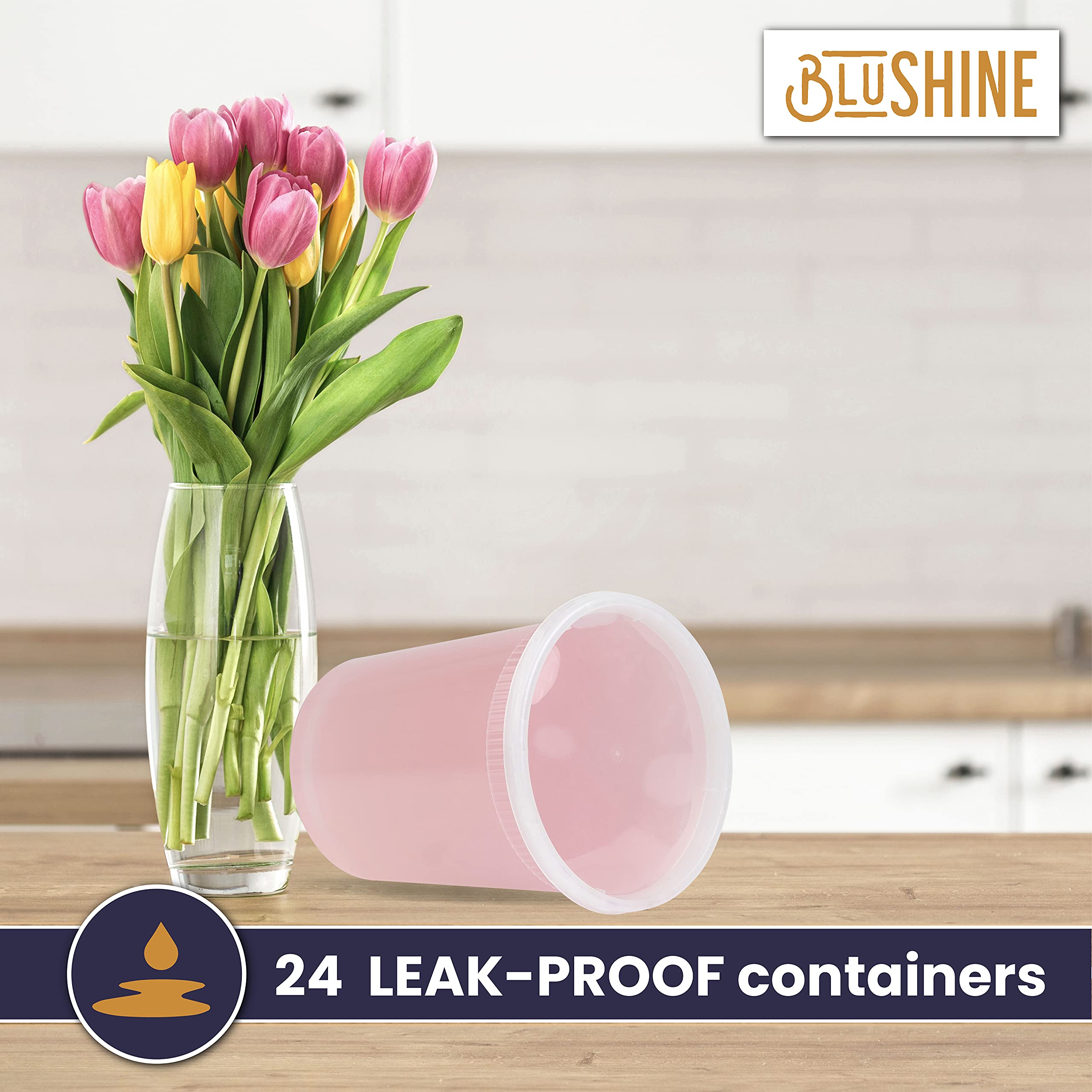 [24 Sets] 32 oz. Plastic Deli Food Storage Containers with Airtight Leak Proof Lids - Reusable - Microwave, Fridge, and Freezer Safe