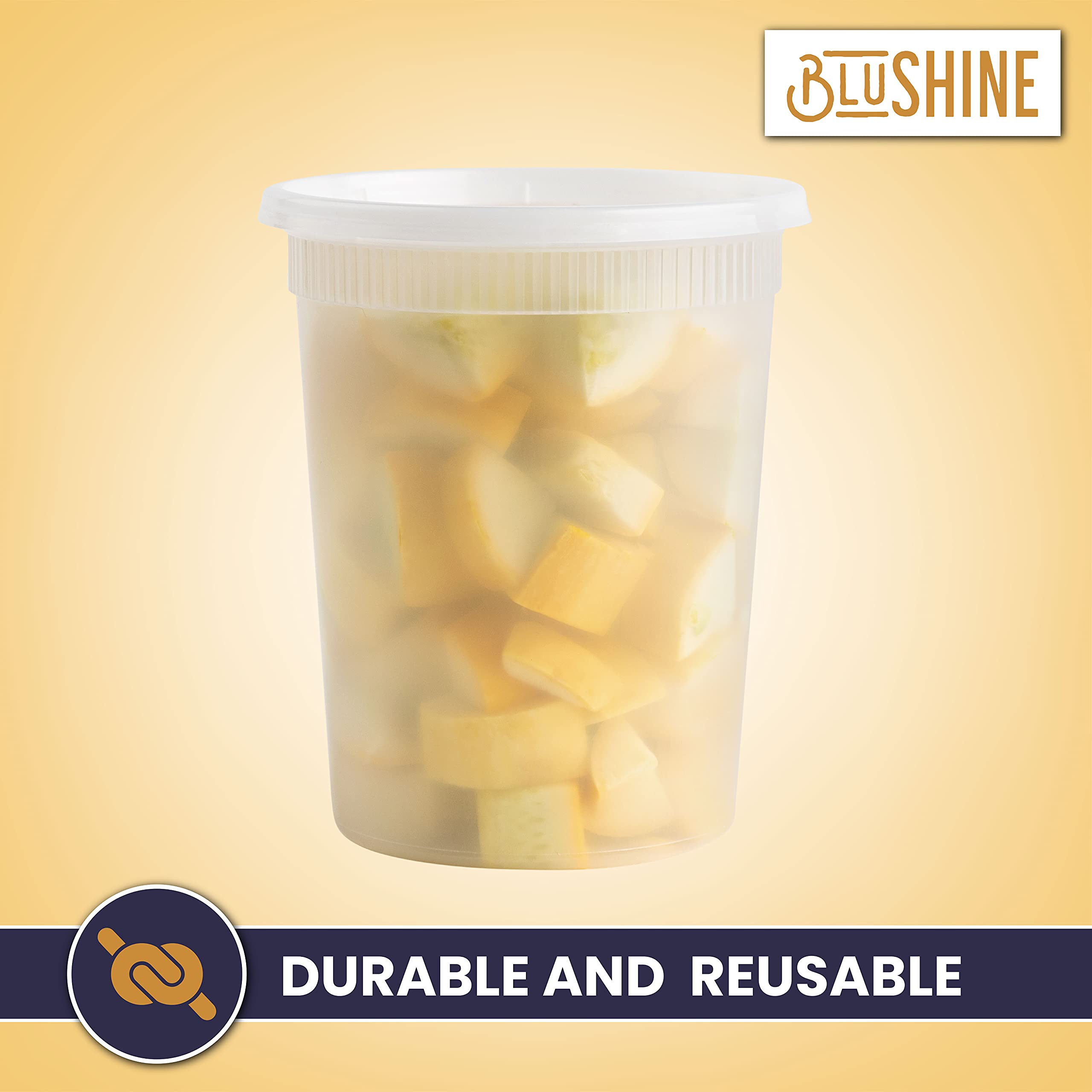 [24 Sets] 32 oz. Plastic Deli Food Storage Containers with Airtight Leak Proof Lids - Reusable - Microwave, Fridge, and Freezer Safe