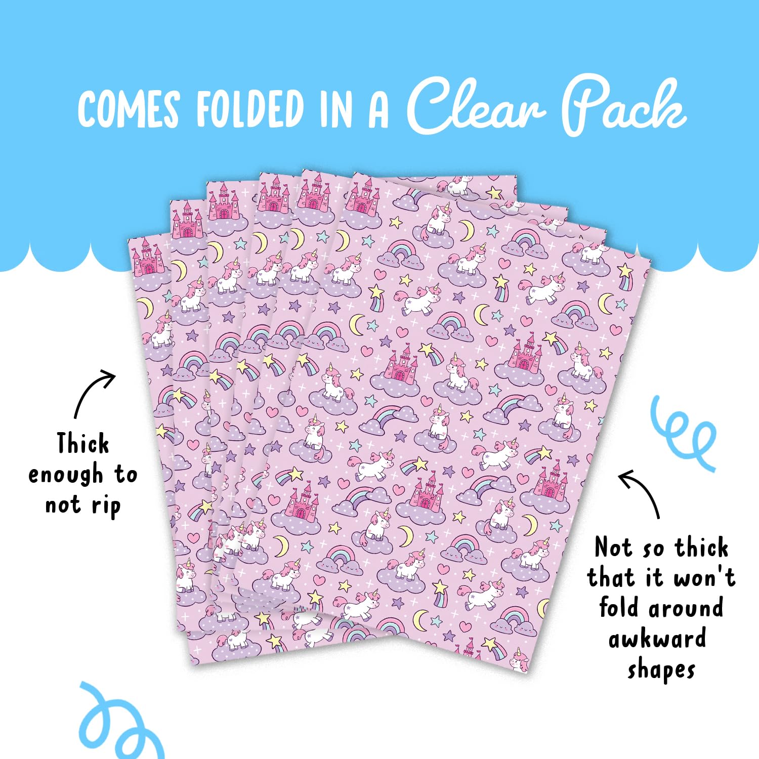 CENTRAL 23 Magical Wrapping Paper (x6) Sheets - Pink Unicorn Gift Wrap - Castles and Princesses - For Girls Kids New Baby - 1st 2nd 3rd
