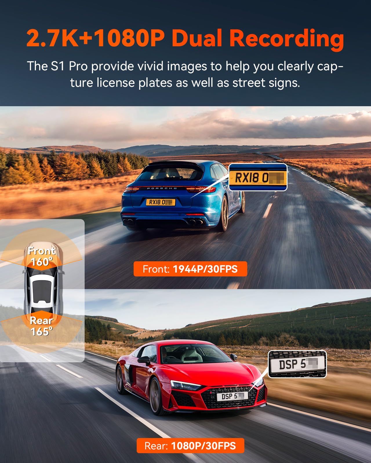 【Bundle: Vantrue S1 PRO Dual Dash Cam + Vantrue CPL Filter】 Vantrue S1 Pro 2.7K Front and Rear 5G Wi-Fi Dash Cam, 1944P Dual Hidden Dash Camera for Cars, Super Night Vision, Motion Detection