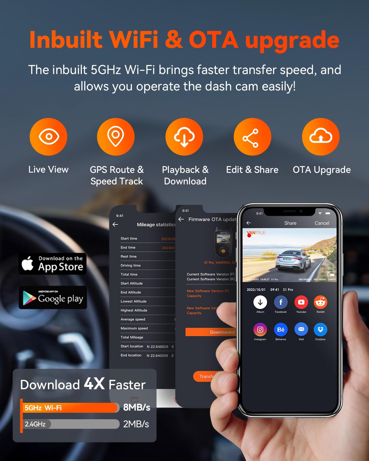 【Bundle: Vantrue S1 PRO Dual Dash Cam + Vantrue CPL Filter】 Vantrue S1 Pro 2.7K Front and Rear 5G Wi-Fi Dash Cam, 1944P Dual Hidden Dash Camera for Cars, Super Night Vision, Motion Detection