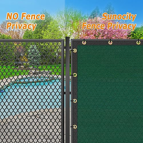 Sunocity 8ft x54ft Customized Size Privacy Fence Screen, 90% Blockage Heavy Duty 170 GSM Fencing Mesh Net Cover for Outdoor Wall Garden Yard Backyard Cable Zip Ties Included Dark Green